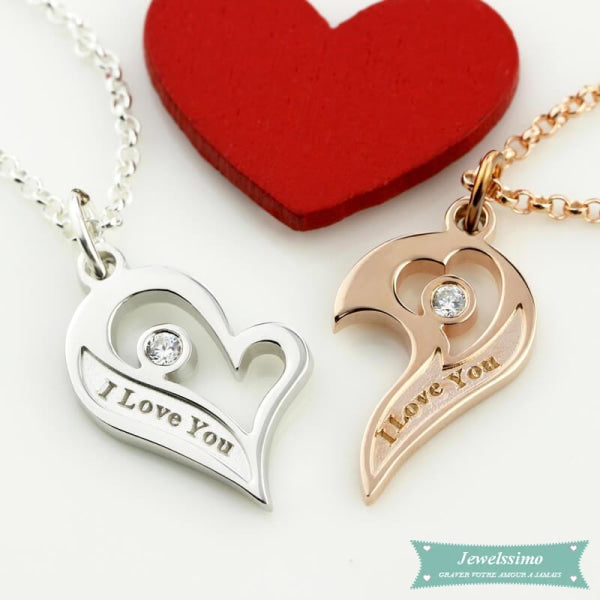 Collier couple Coeur séparable en argent sterling – Jewelssimo